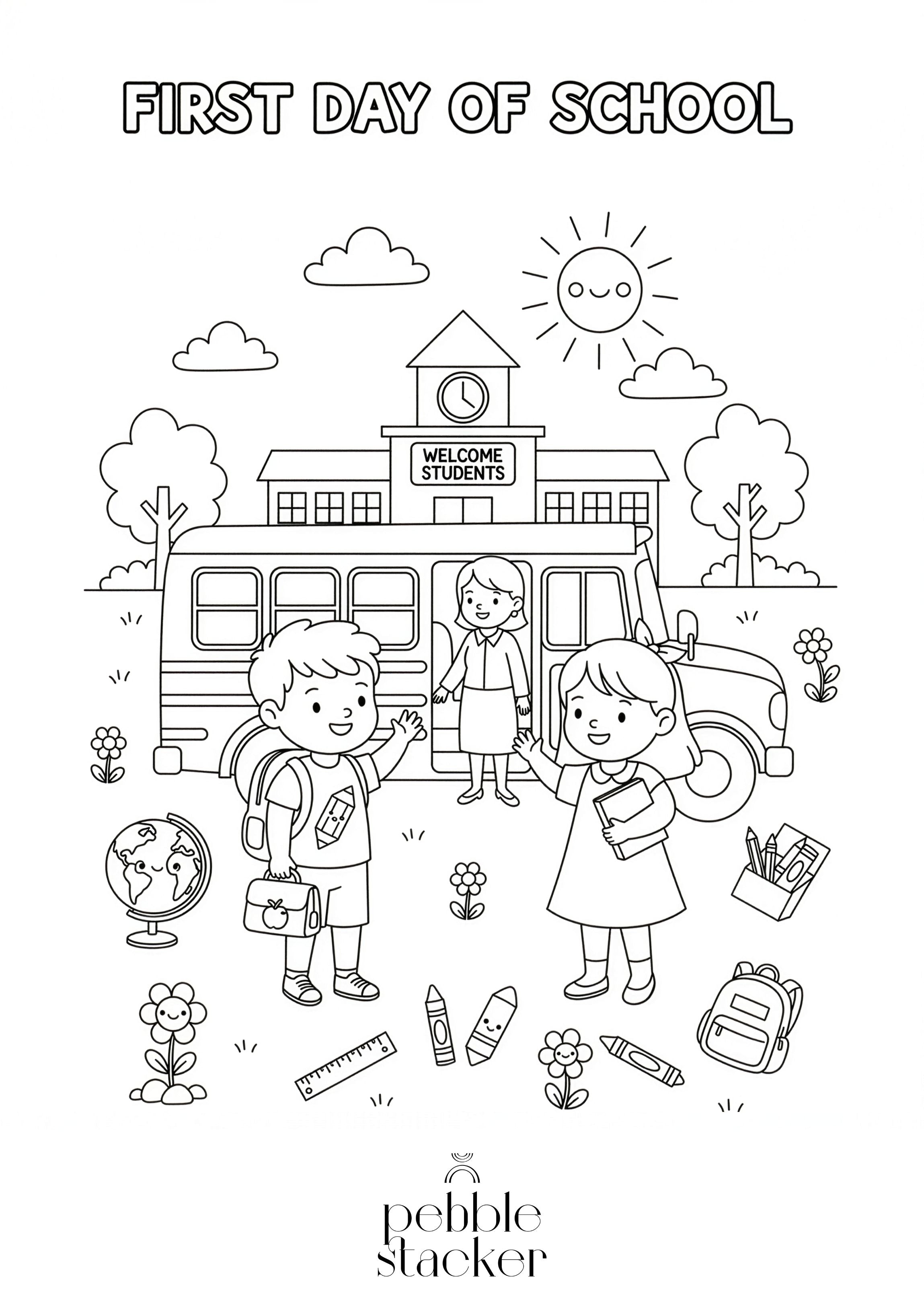 Free Kids’ Coloring Page (First day of school 2)